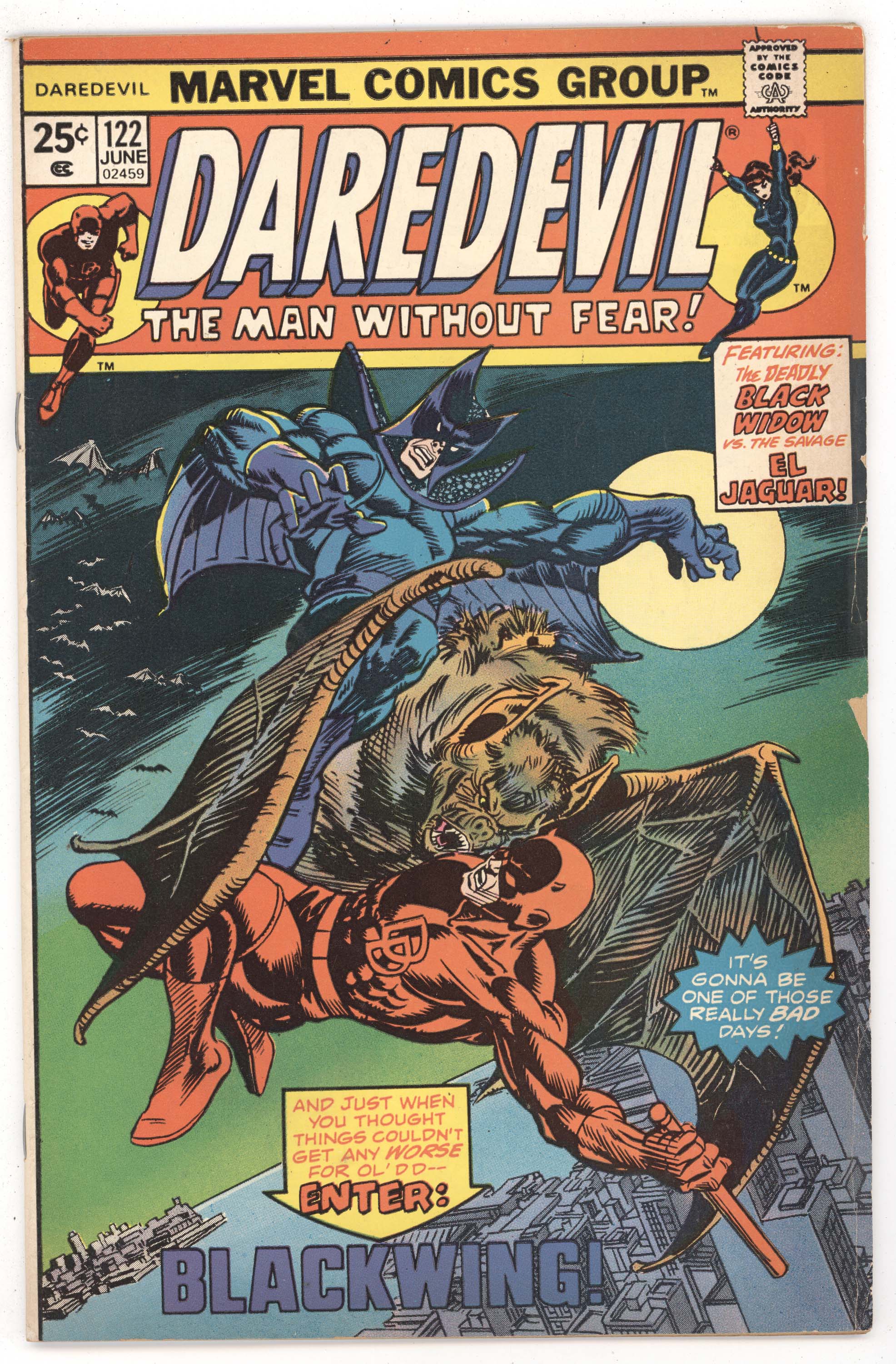 Daredevil 122 Marvel 1975 VG Gil Kane Black Widow Hydra Blackwing ...