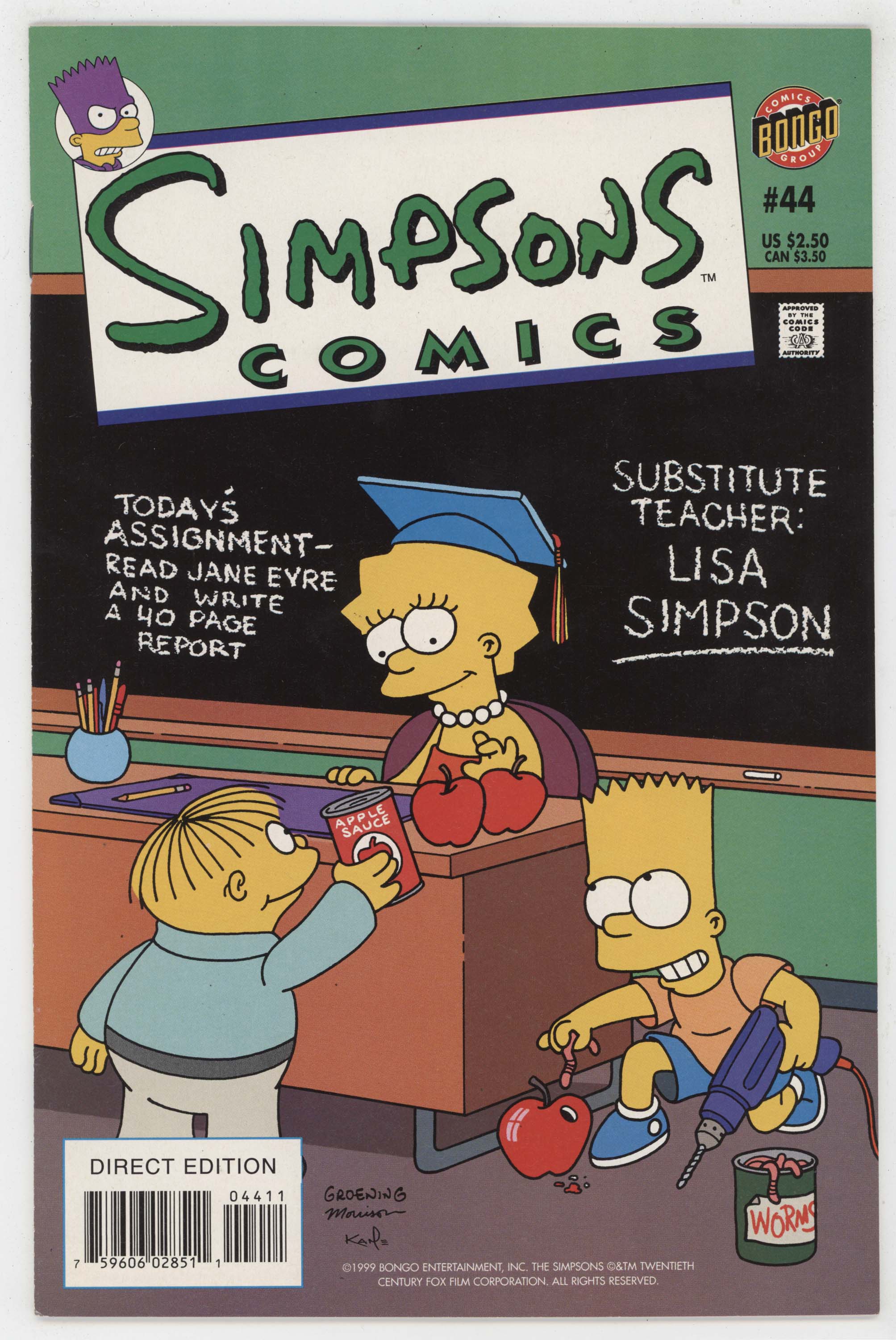 Simpons Comics 44 Bongo 1999 NM Teacher Lisa Bart Bartman Ralph ...