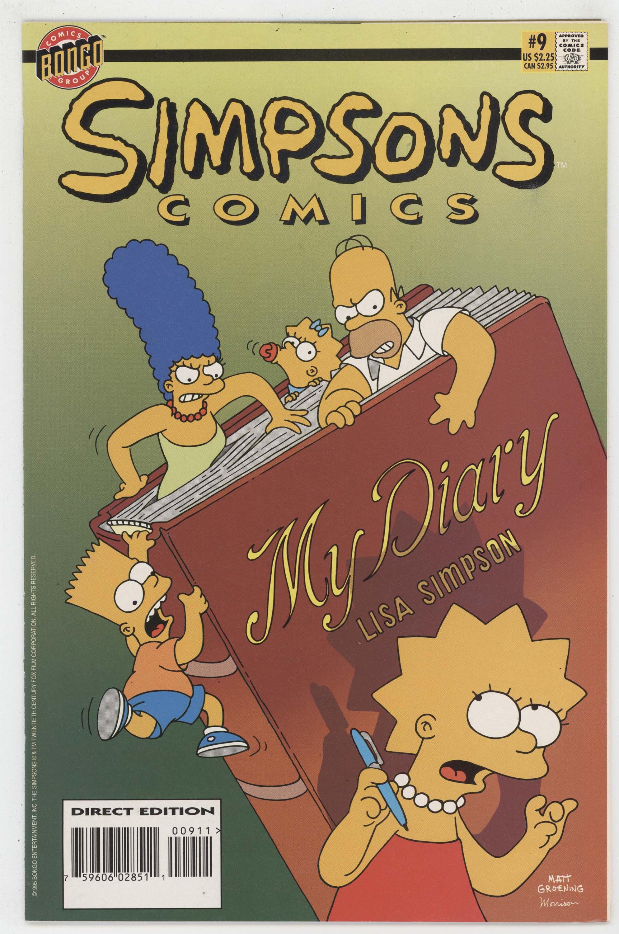 Simpons Comics 9 Bongo 1995 NM Lisa Diary Barney Gumble | Golden Apple ...