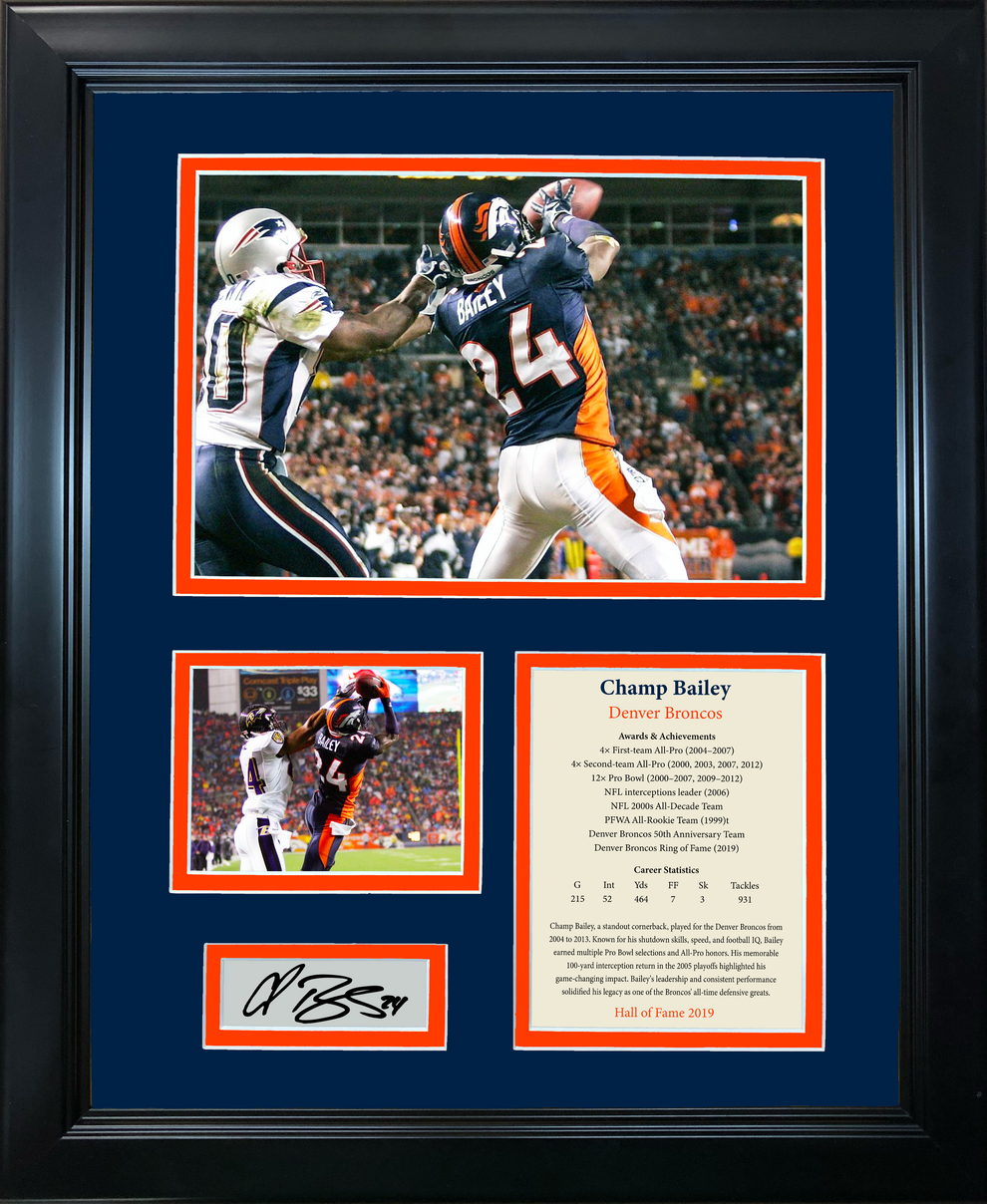 Framed Champ Bailey Hall of Fame Facsimile Laser Engraved Signature ...