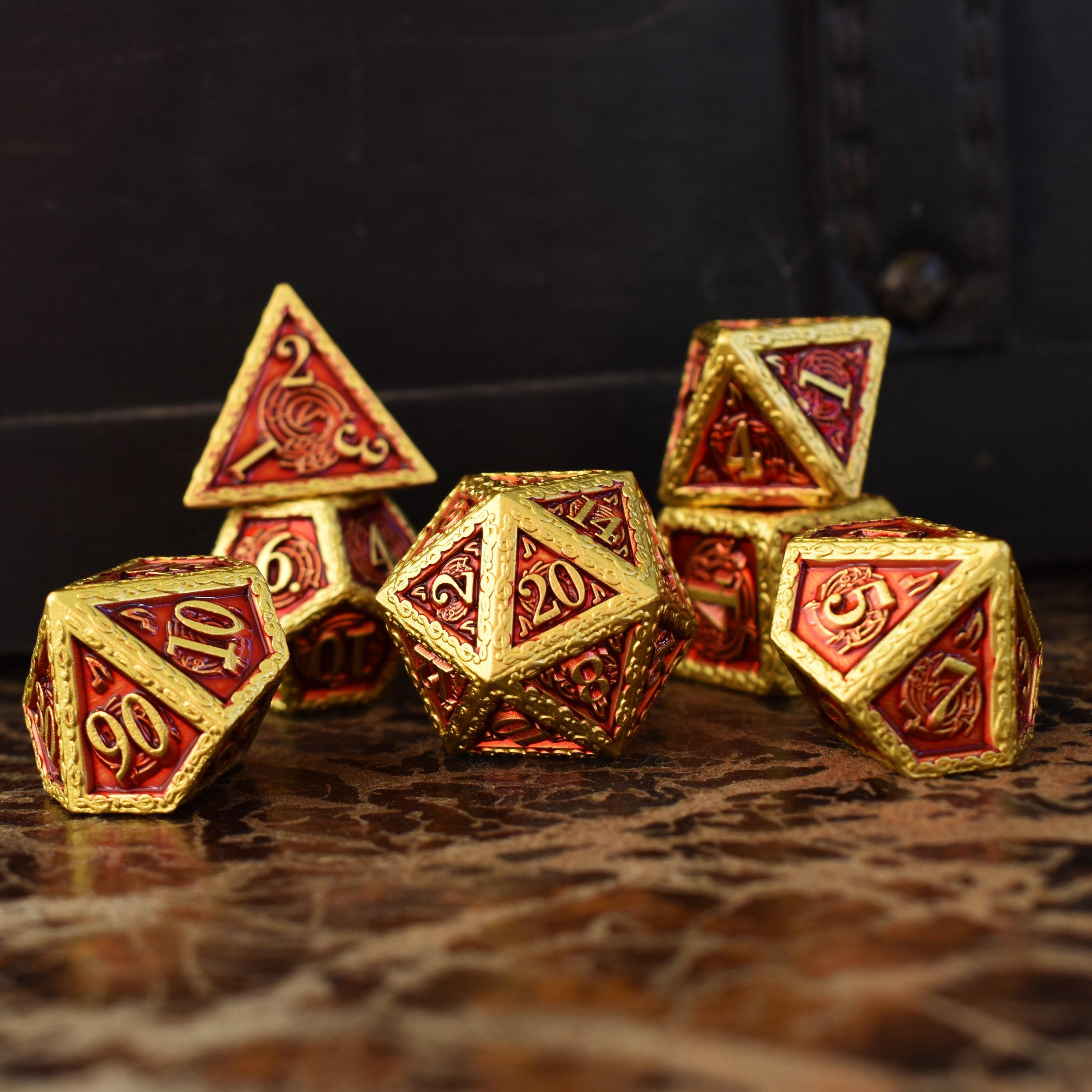 Ballad of the Bard Red and Gold Metal Dice Set – Golden Apple Comics