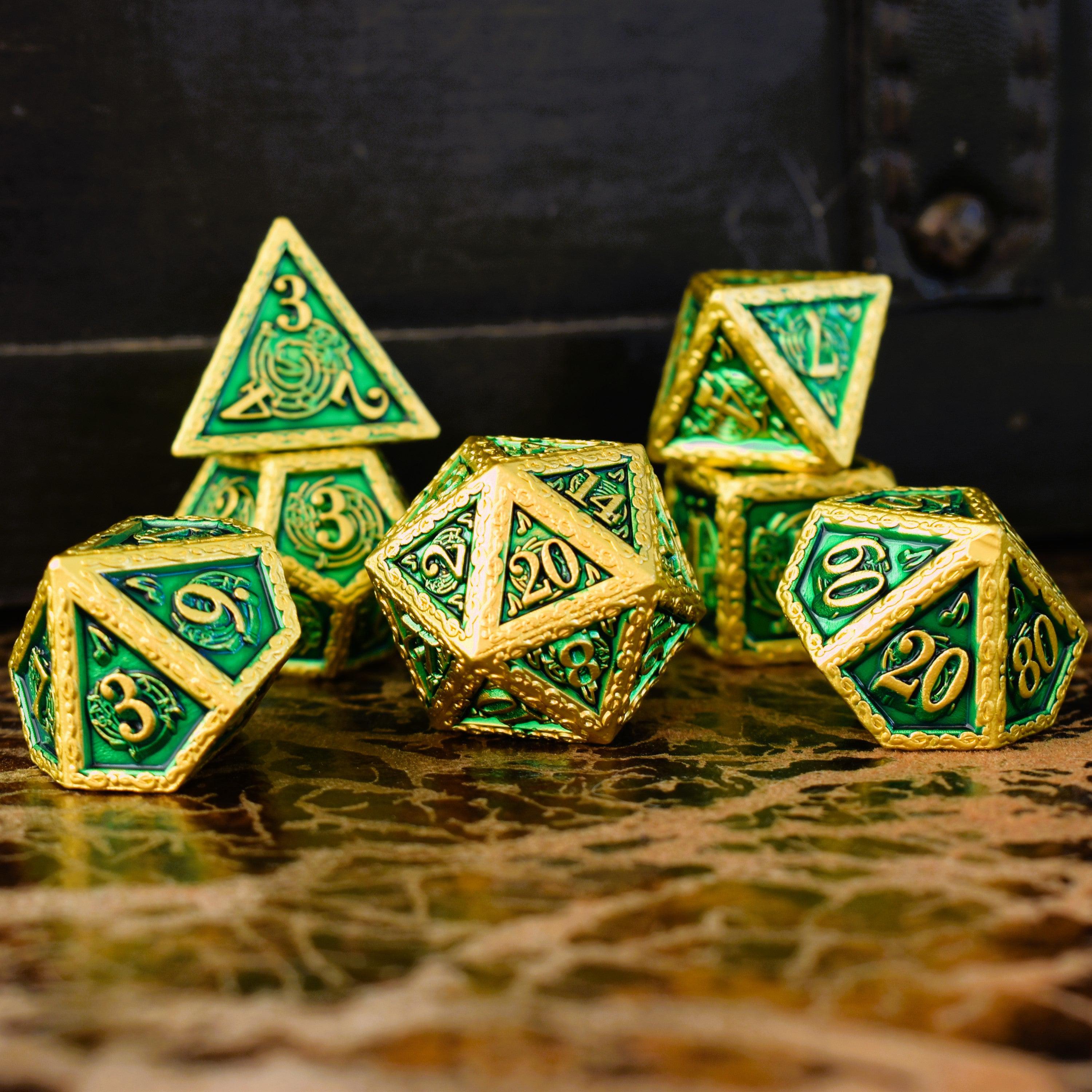 Ballad of the Bard Green and Gold Metal Dice Set – Golden Apple Comics