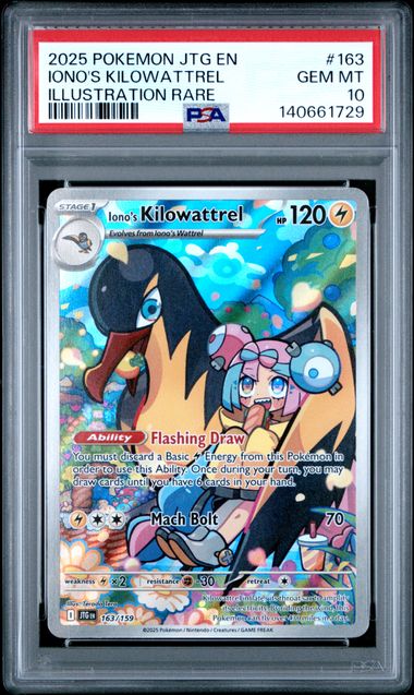 Graded 2025 PKM JTG EN Iono's Kilowattrel #163 Illustration Rare Tradi