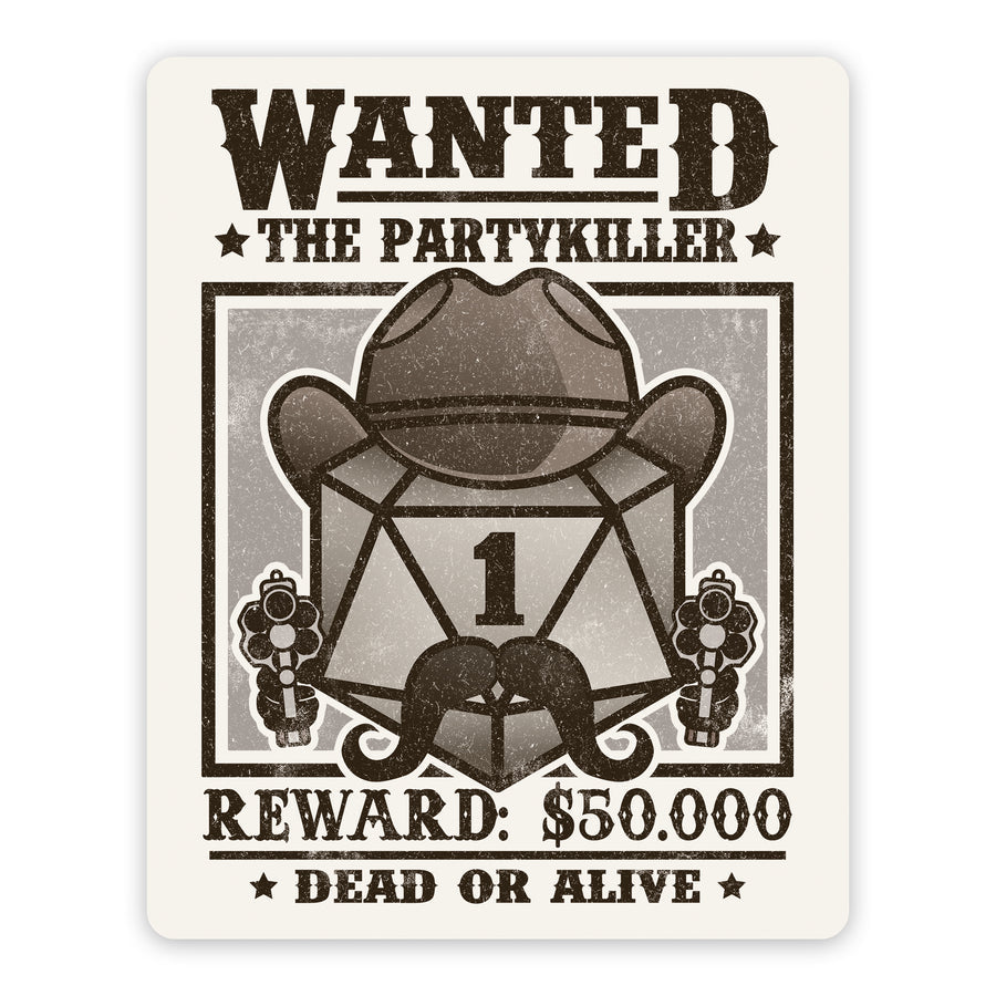 Sticker: Wanted Party Killer Waterproof Die Cut – Golden Apple Comics